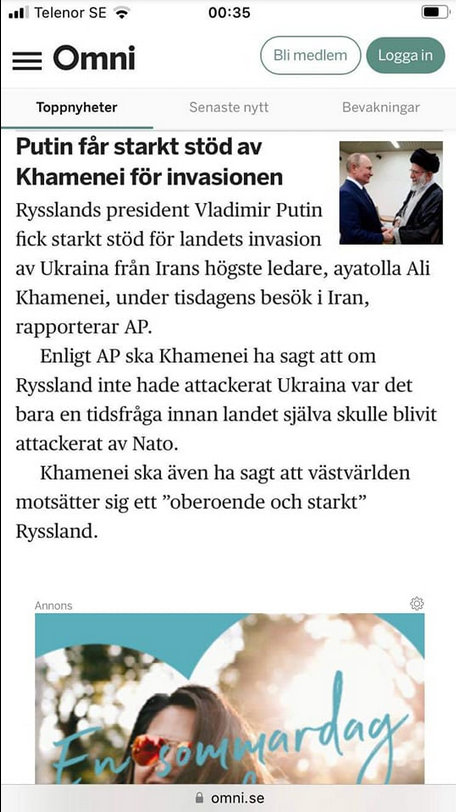 Irans Khamenei Stöder Putins Militära Insats I Ukraina - Carl Norberg - Palanthir