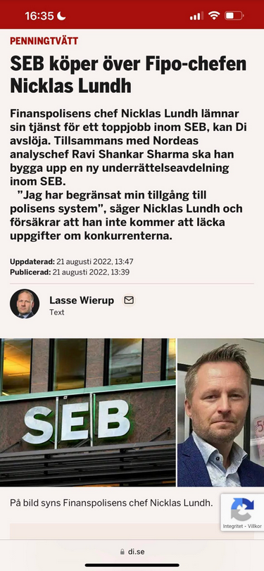 Finanspolisens Chef Till SEB - Carl Norberg - Palanthir