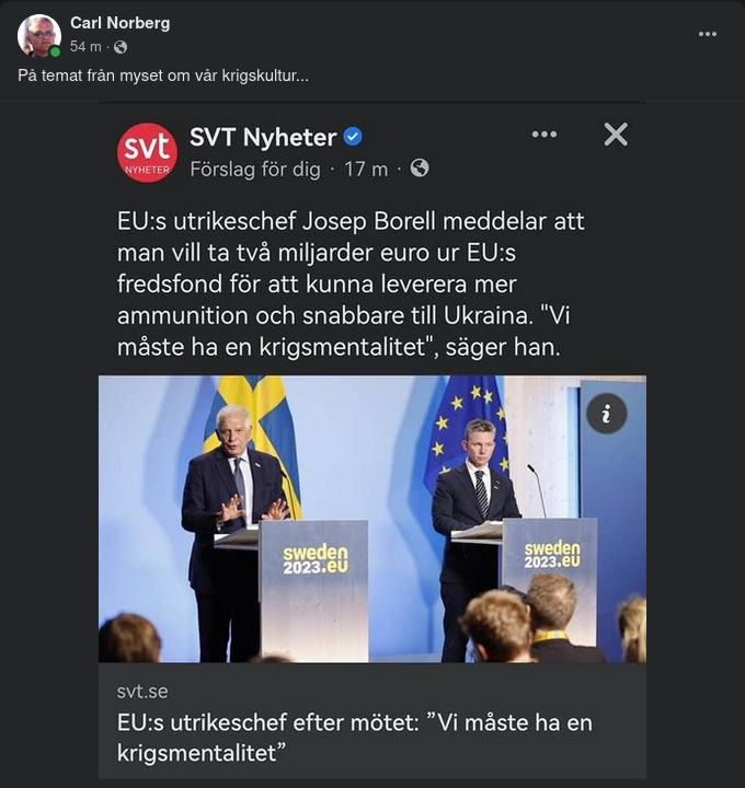 EU Efterlyser Krigsmentalitet - Carl Norberg - Palanthir