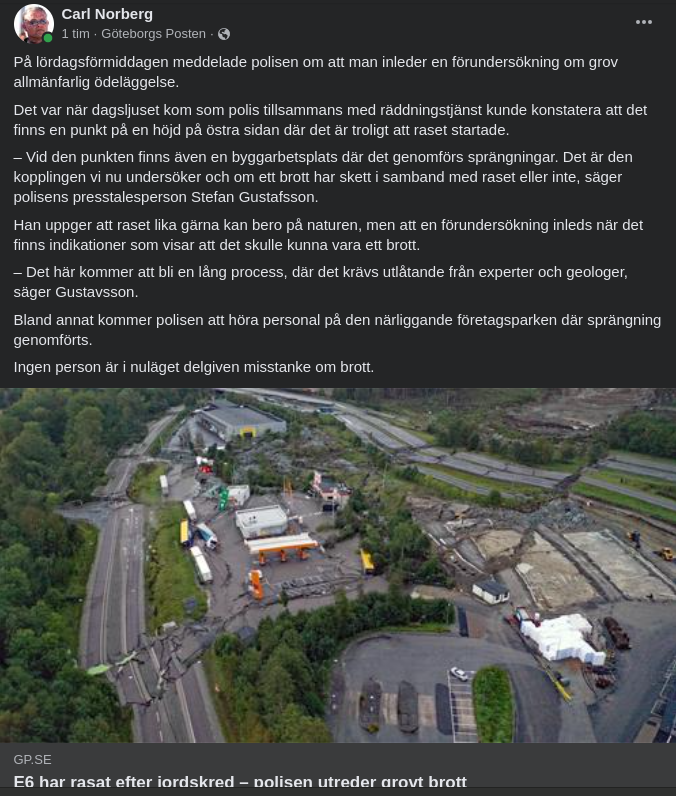 Förundersökningsstart Om E6-Ras - Carl Norberg - Palanthir