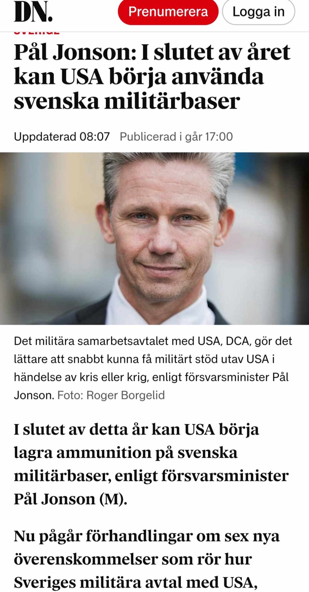 Amerikansk Användning Av Svenska Militärbaser Kan Börja I Slutet På Året - Carl Norberg - Palanthir