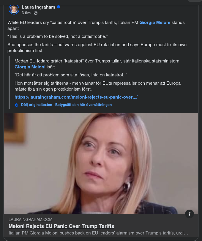 Meloni Om Tarifferna - Carl Norberg - Palanthir