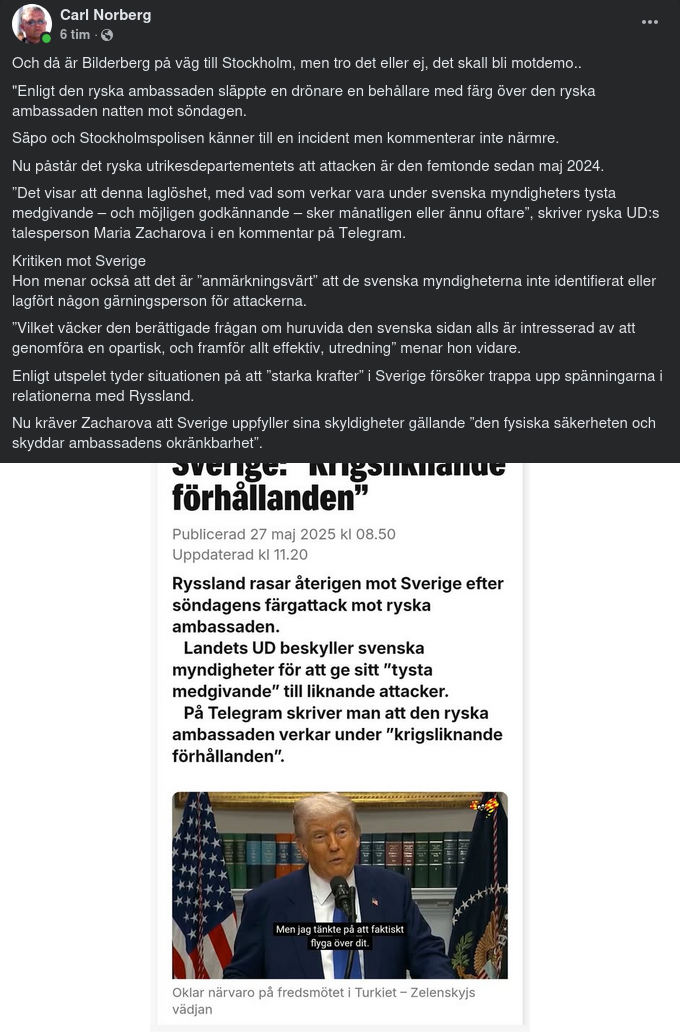 15 Attacker Mot Ryska Ambassaden I Stockholm Sedan Maj 2024 - Carl Norberg - Palanthir