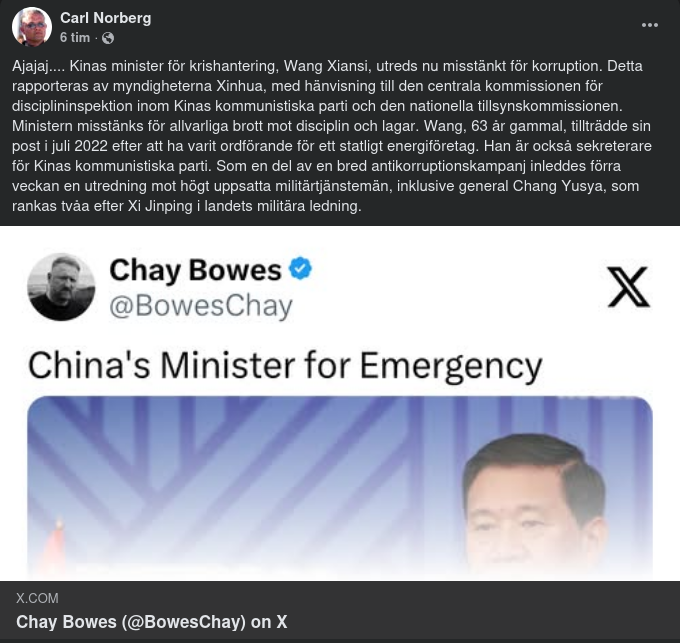 Kinesisk Krishanteringsministerutredning - Carl Norberg - Palanthir